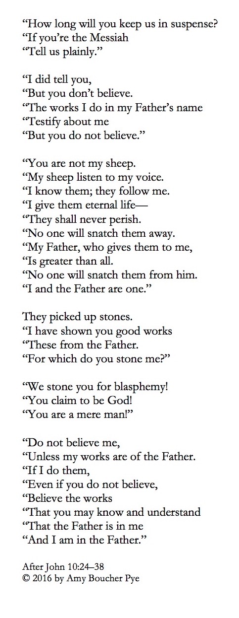Lenten Poems – “I and the Father are One” (24) – Amy Boucher Pye